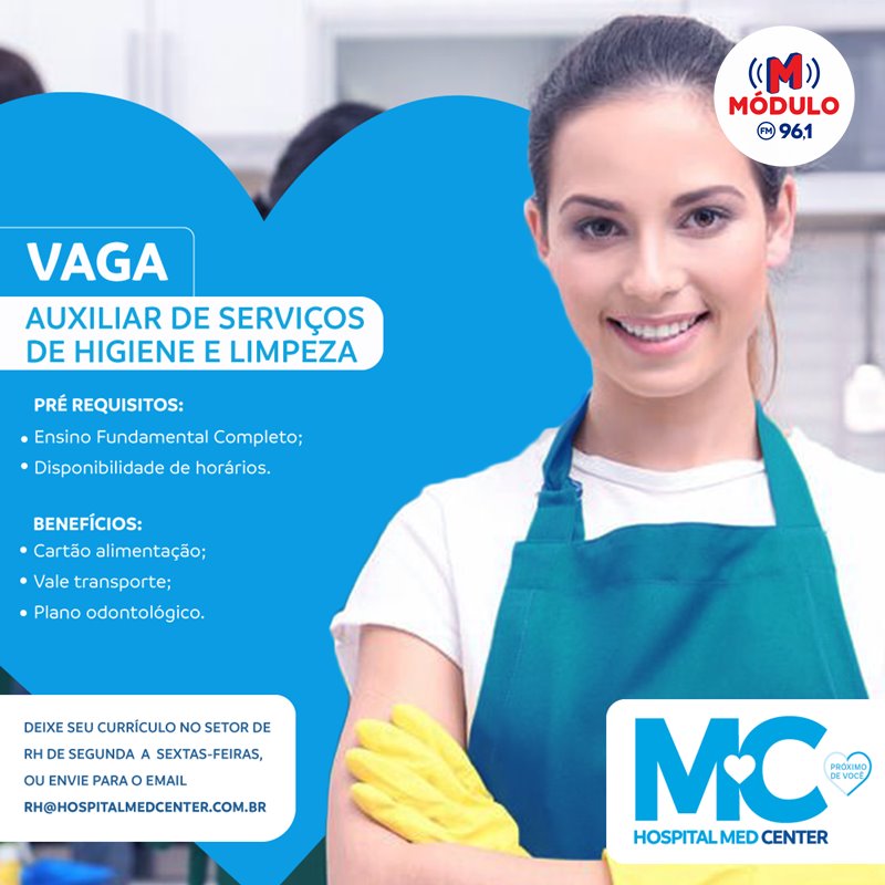 Hospital Med Center possui vaga para Auxiliar de Serviços de Higiene e ... Hospital Med Center possui vaga para Auxiliar de Serviços de Higiene e ...